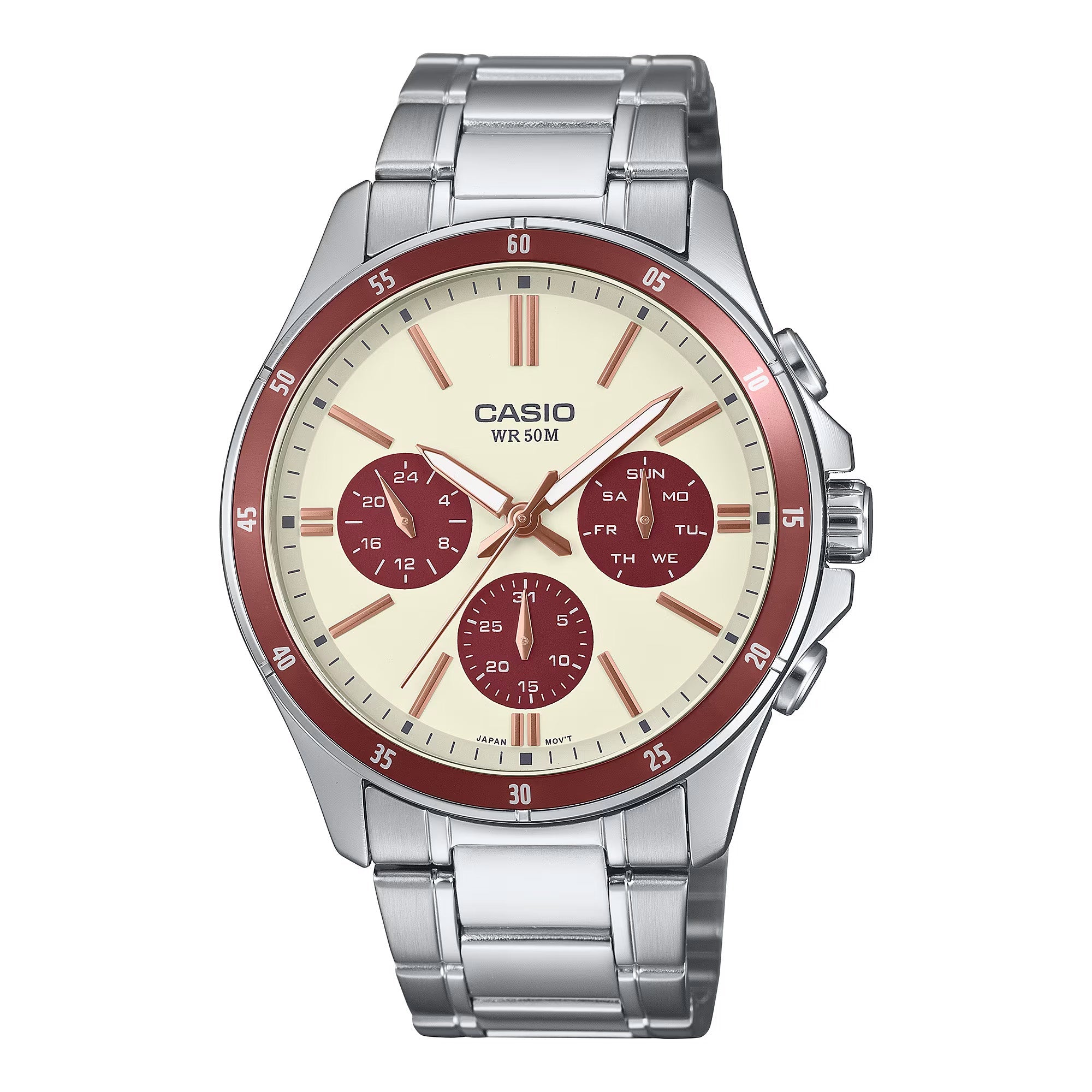 Casio Chrono 44mm Silver Men's Neutral Cream Analogue Watch MTP-1374D ...