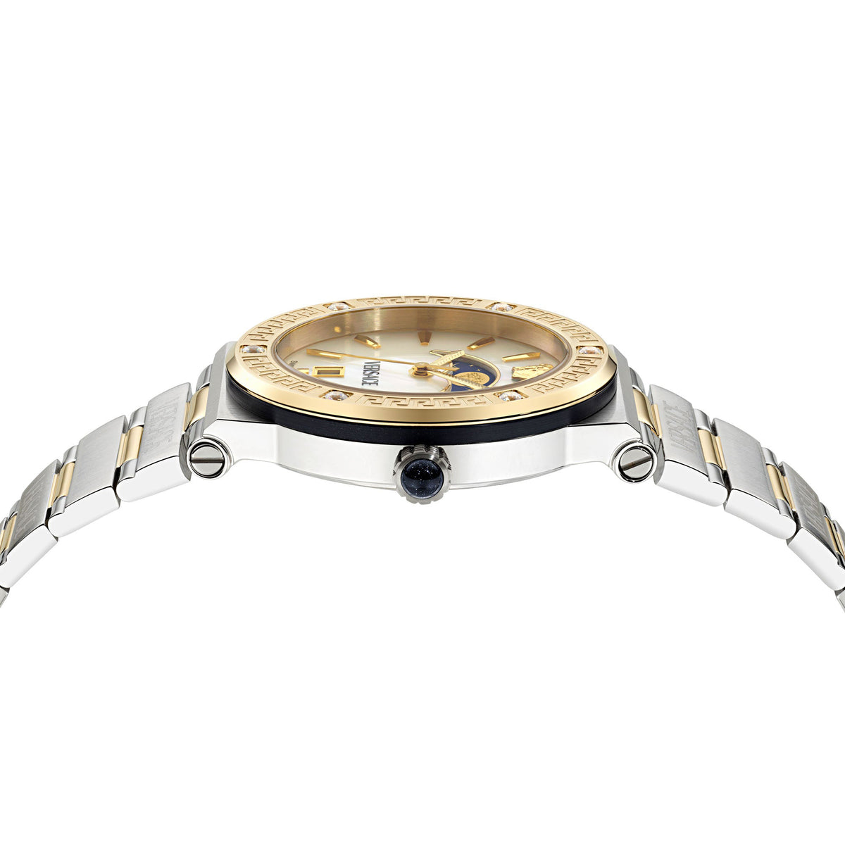 Versace Greca Logo Ladies' White Two-Tone Moonphase Quartz Watch | Wat ...