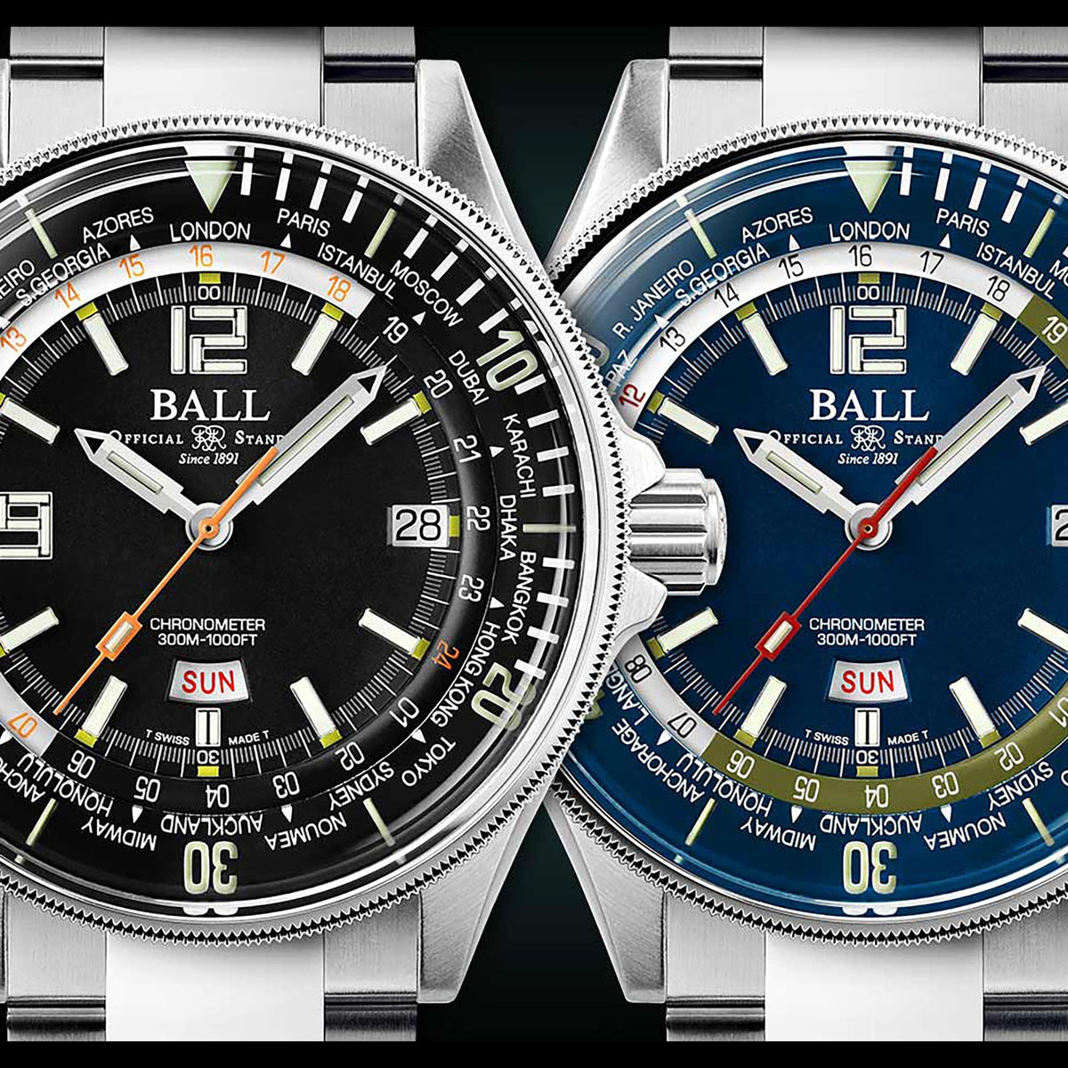 Ball Engineer Master II Diver Worldtime Men's Black Watch DG2232A-SC-BK ...