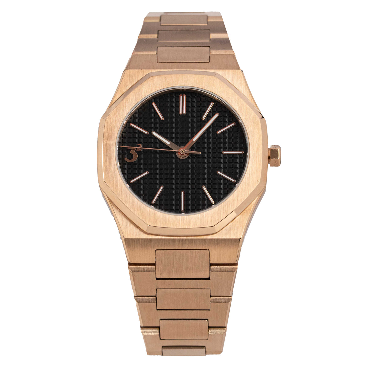 Three Square Men's Rose Gold Black Quartz Watch | Watches and Crystals ...