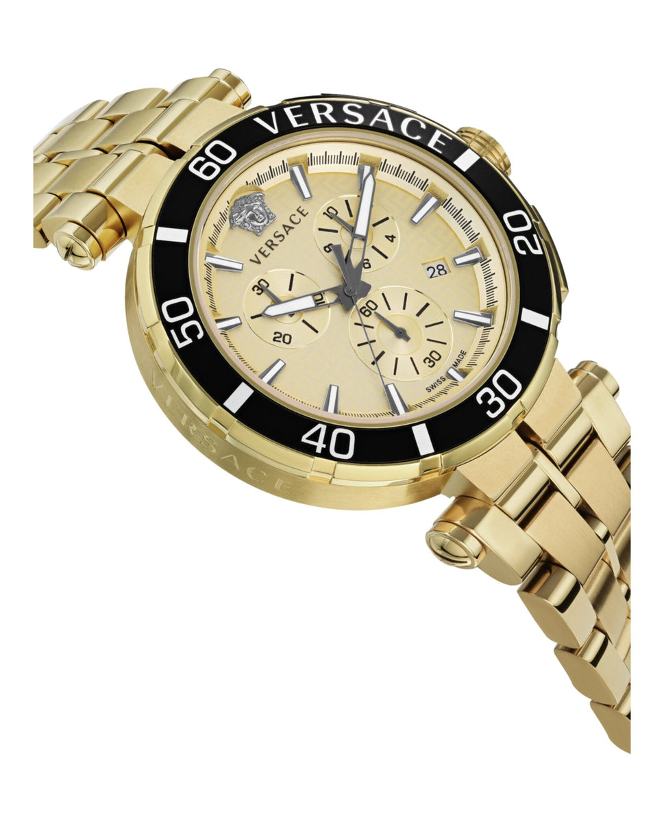 Versace Men's Watch 45mm Greca Chronograph Gold – Watches & Crystals