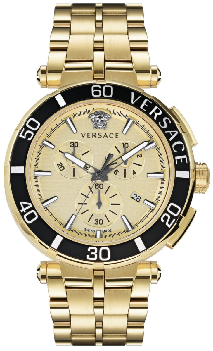 Versace Men's Watch 45mm Greca Chronograph Gold – Watches & Crystals