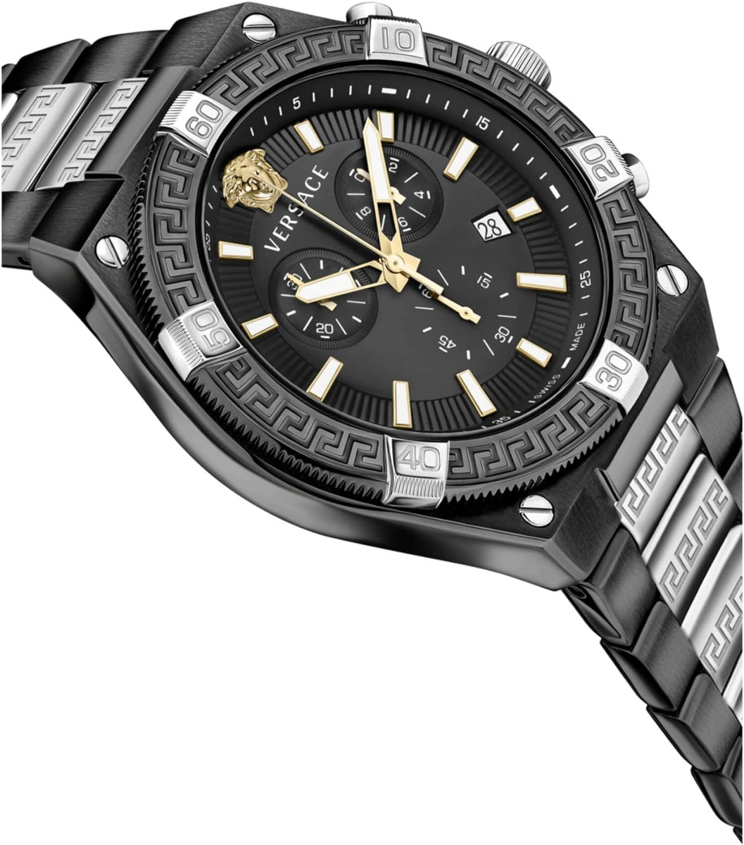 Versace Men's Watch Greca Sporty Chronograph 46mm Black Silver ...