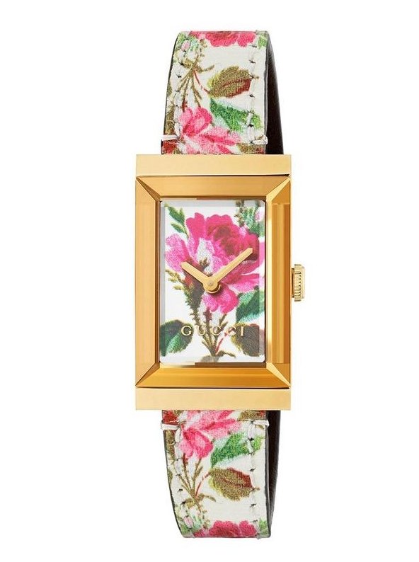Gucci Watch G-Frame Ladies 21mm Floral Pink Gold – Watches & Crystals