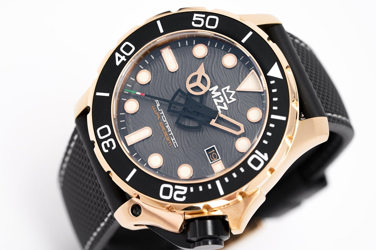 M2Z Men's Watch Diver 200 Black IP Rose Gold 200-008 – Watches & Crystals